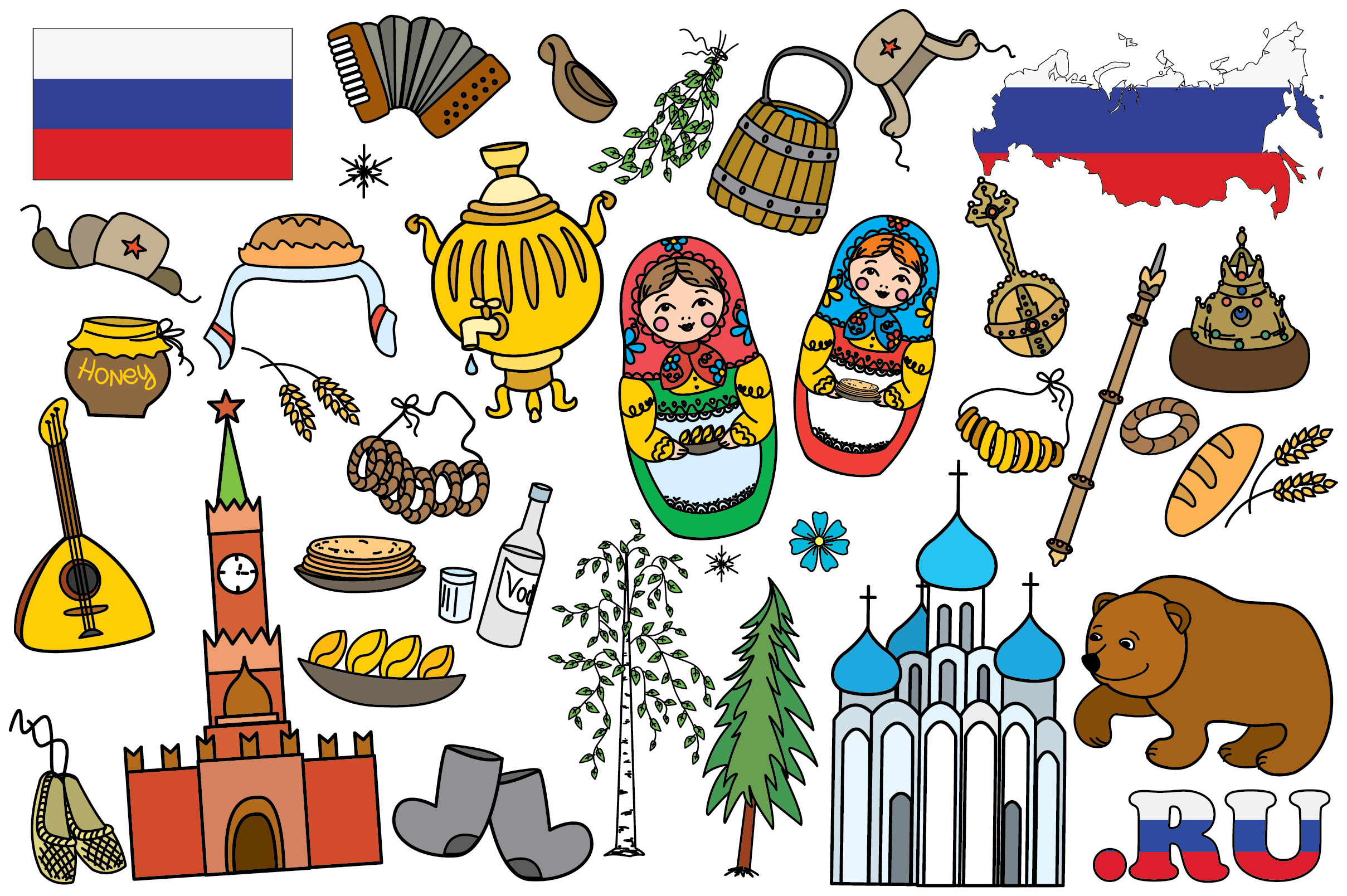 Big flat set- Russian symbols | Food Illustrations ~ Creative Market