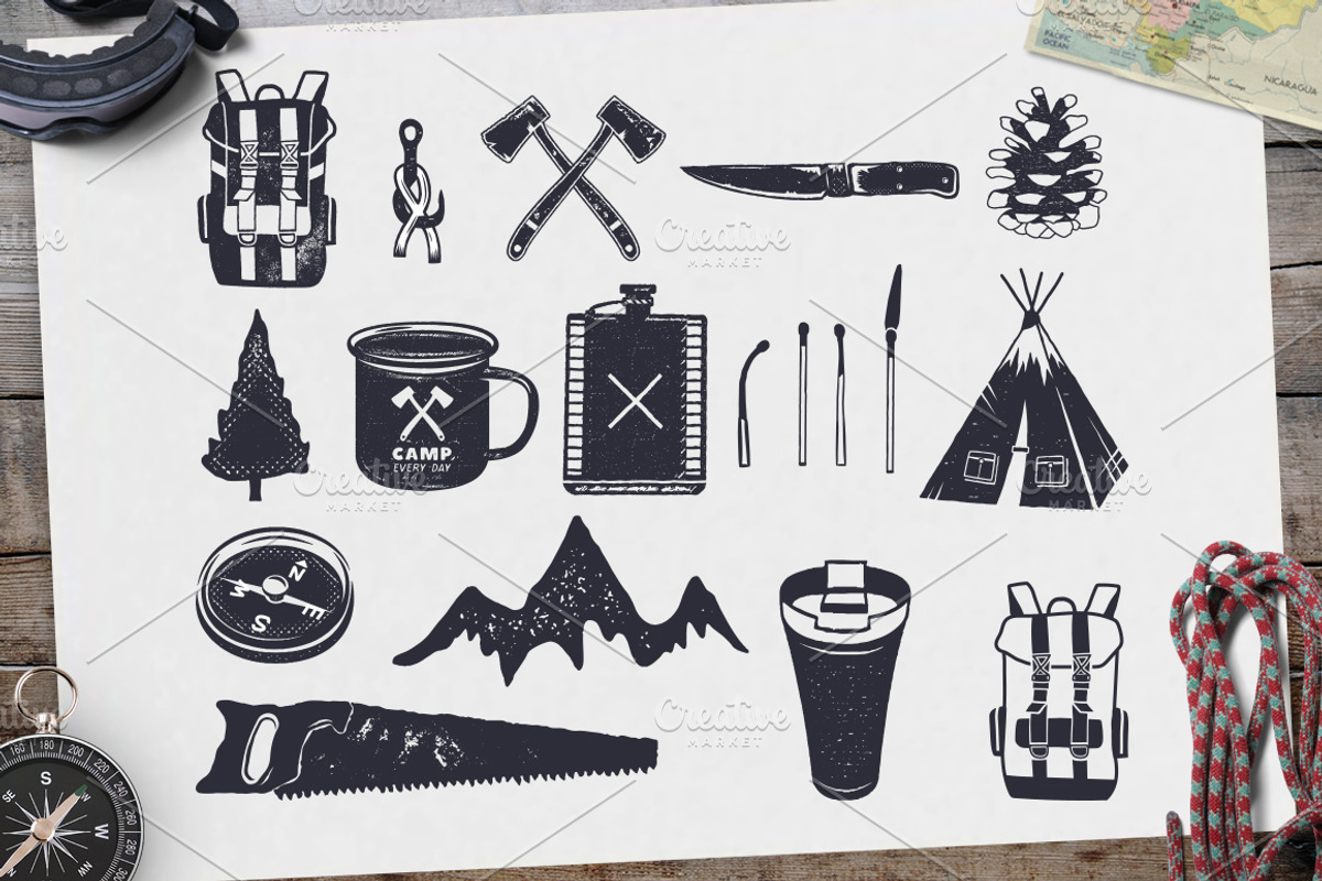 Bushcraft Icons and Hiking Symbols, a Solid Icon by JeksonGraphics