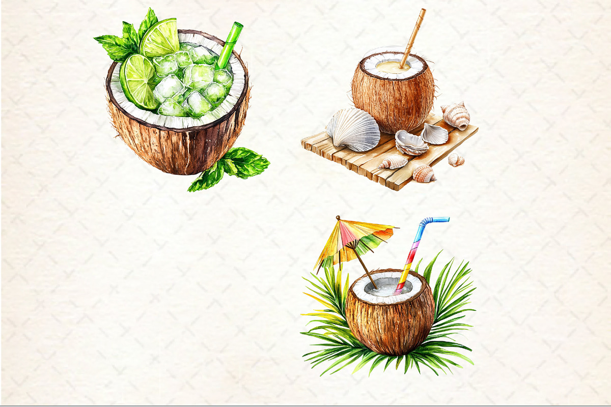 Coconut Drink PNG Clipart, a Seasonal Illustration by Rose Art