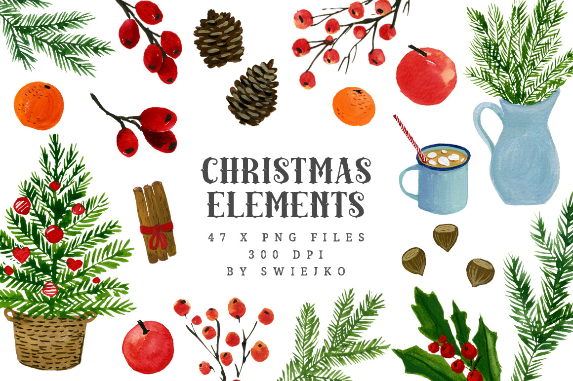 Watercolor Christmas Clipart, a Decorative Illustration by swiejko