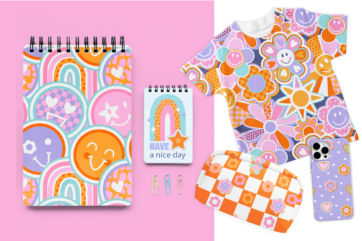 Groovy retro collection of stickers, an Object Illustration by Artlavi ...