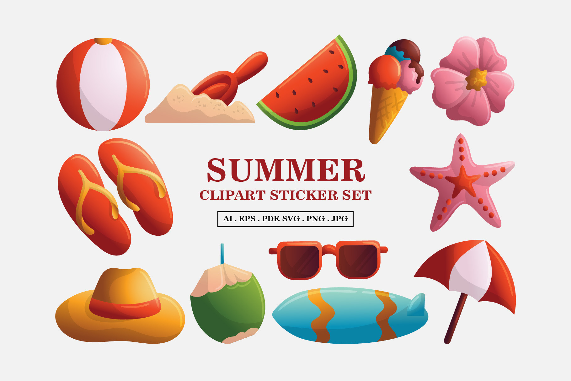 Summer Elements Clipart Set, a Seasonal Illustration by Razor_Project ...