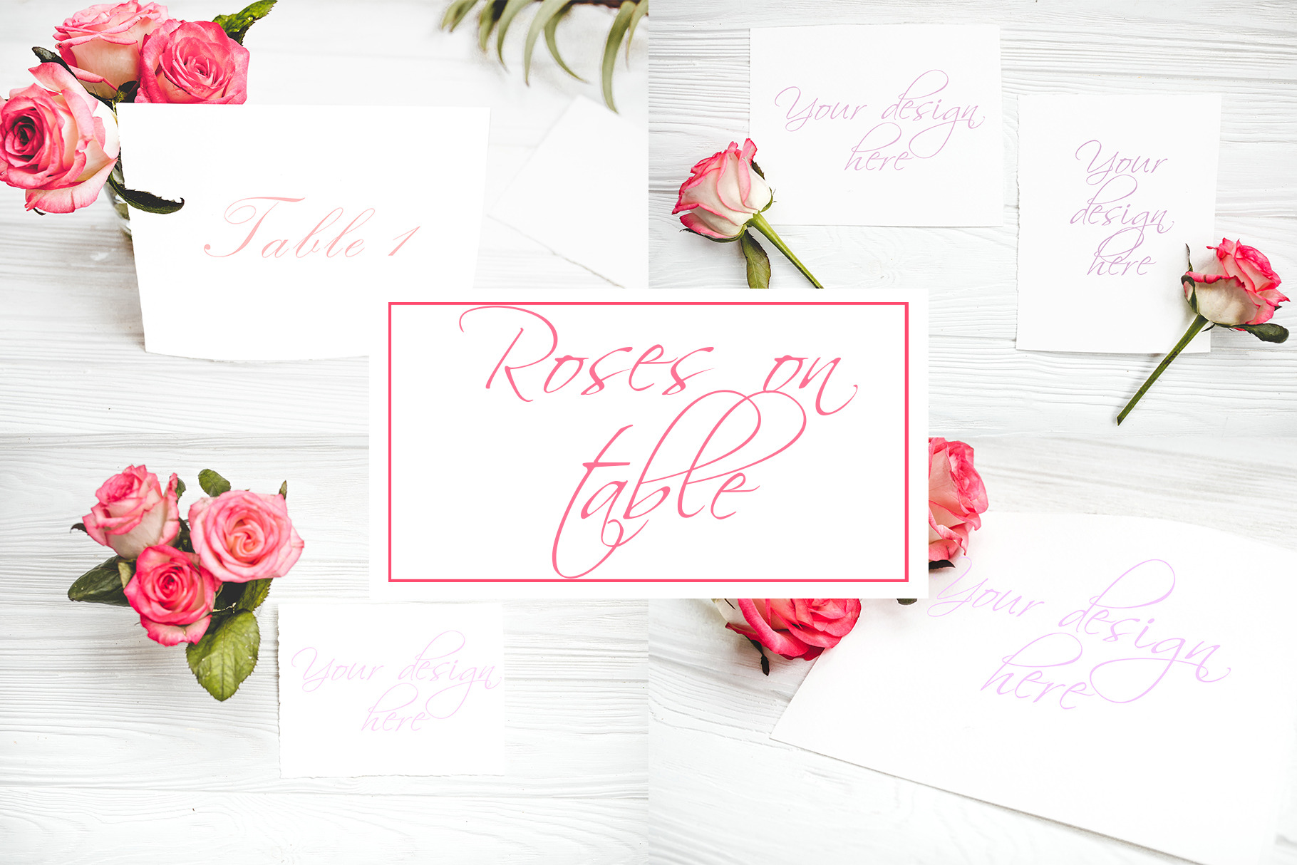 Roses on Table Mockup Set, a Print Template by cozy_photo