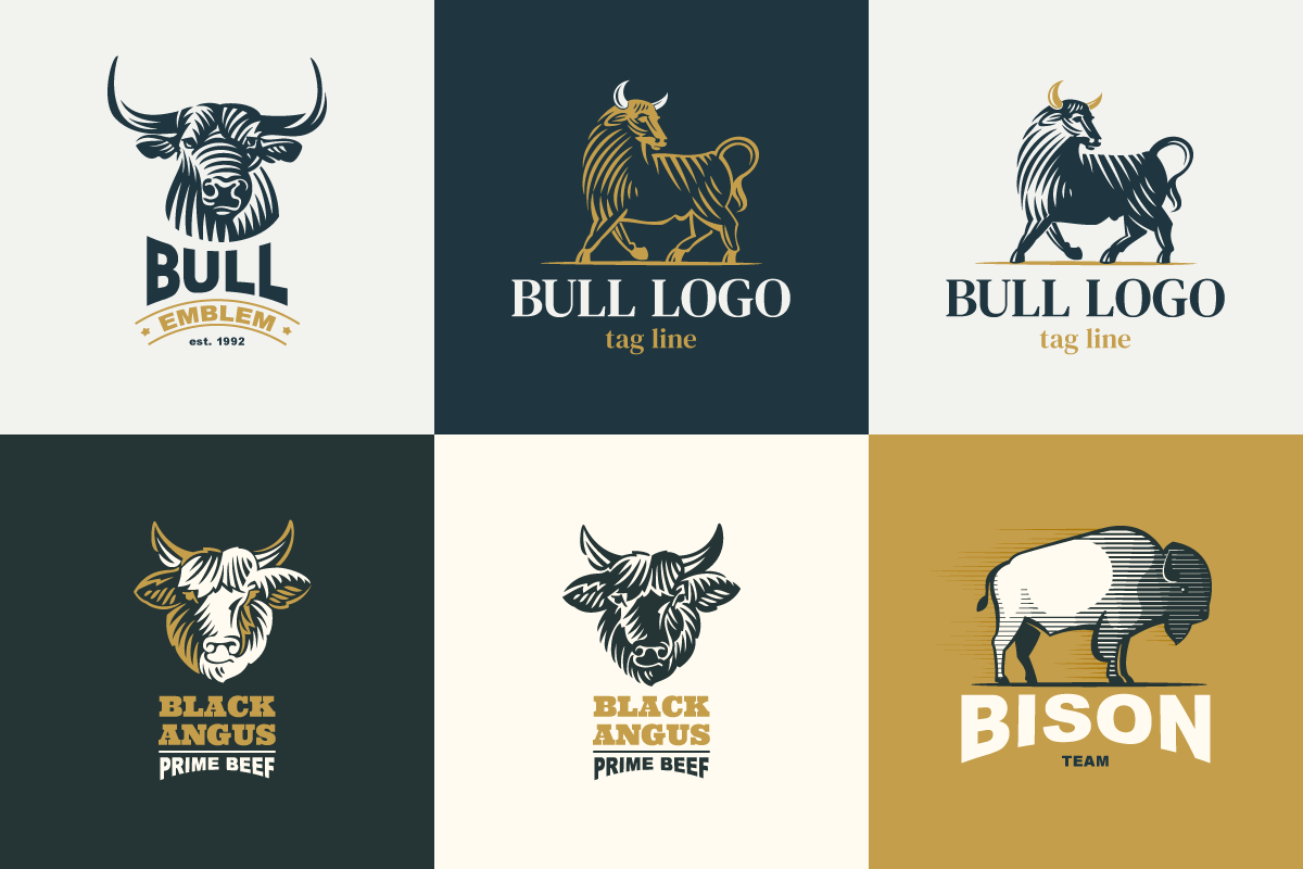 12 vintage bull logos set, a Branding & Logo Template by kaer_shop