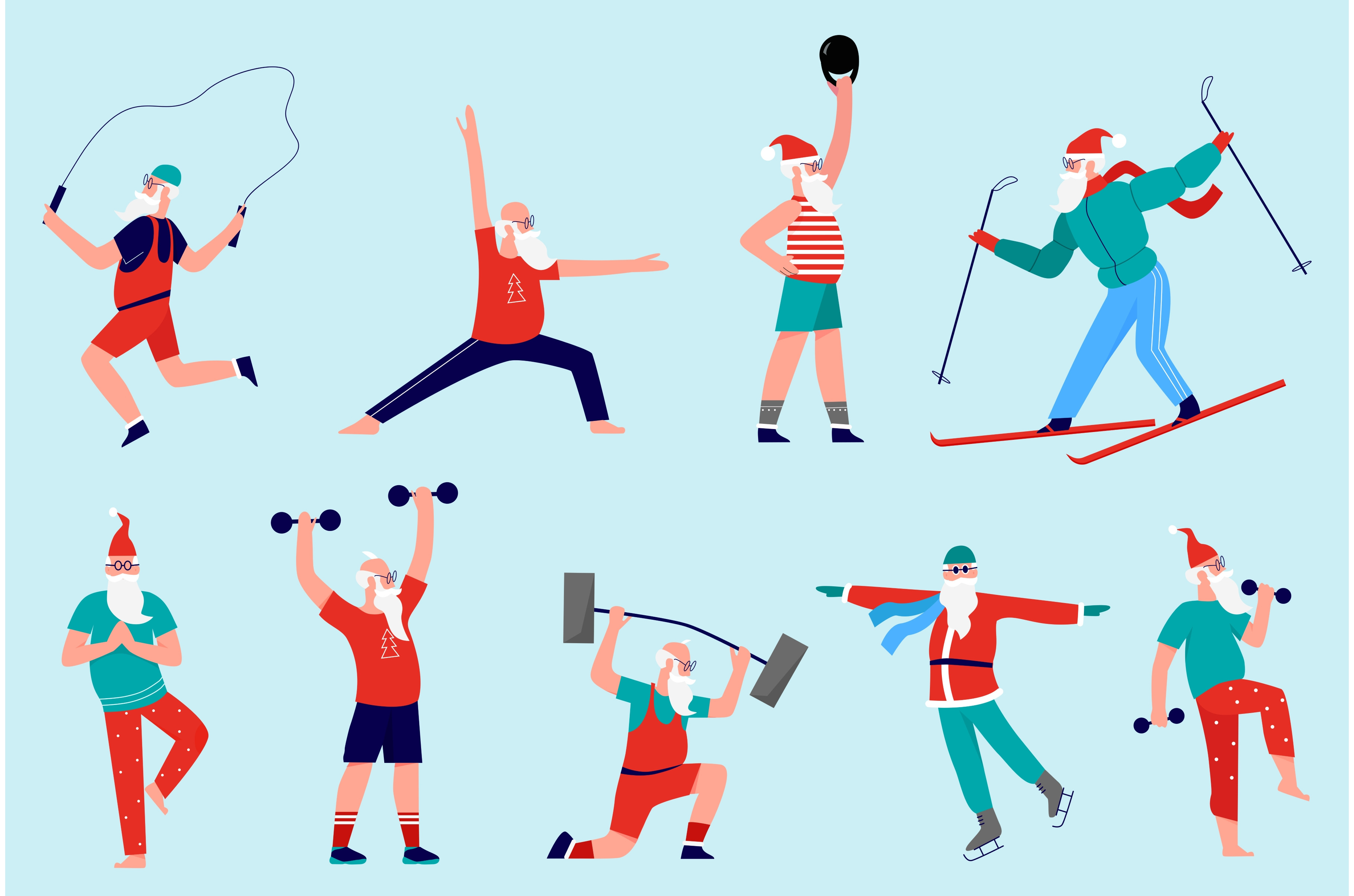 Santa sport workout doing exercises | Healthcare Illustrations ...