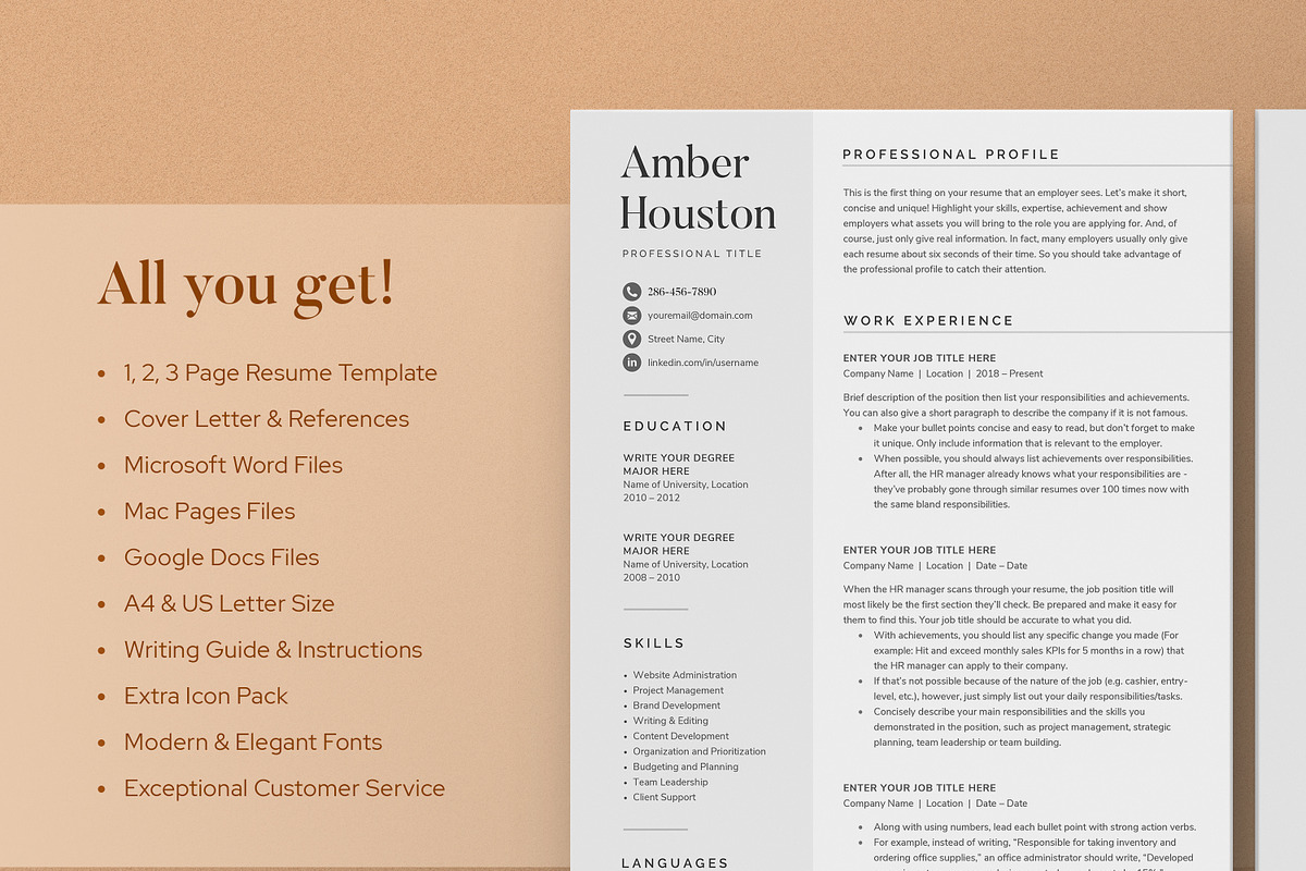 Resume/CV - The Amber, a Resume Template by CreativeLandStudio