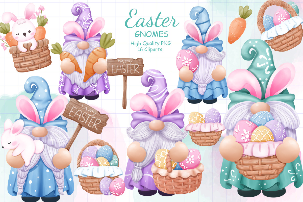 Cute Easter Gnomes Clipart Set | Creative Market