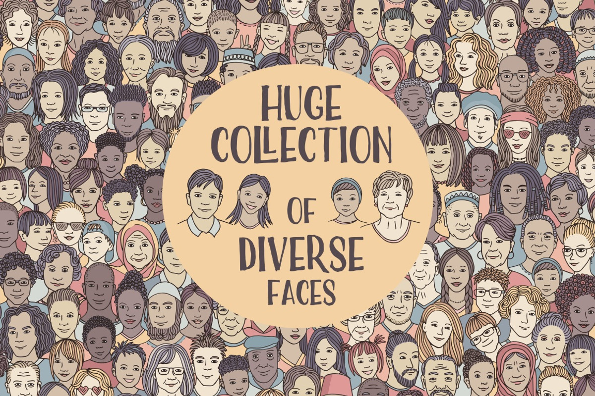 Huge Collection of 220 Diverse Faces, a Person Illustration by Franzi draws