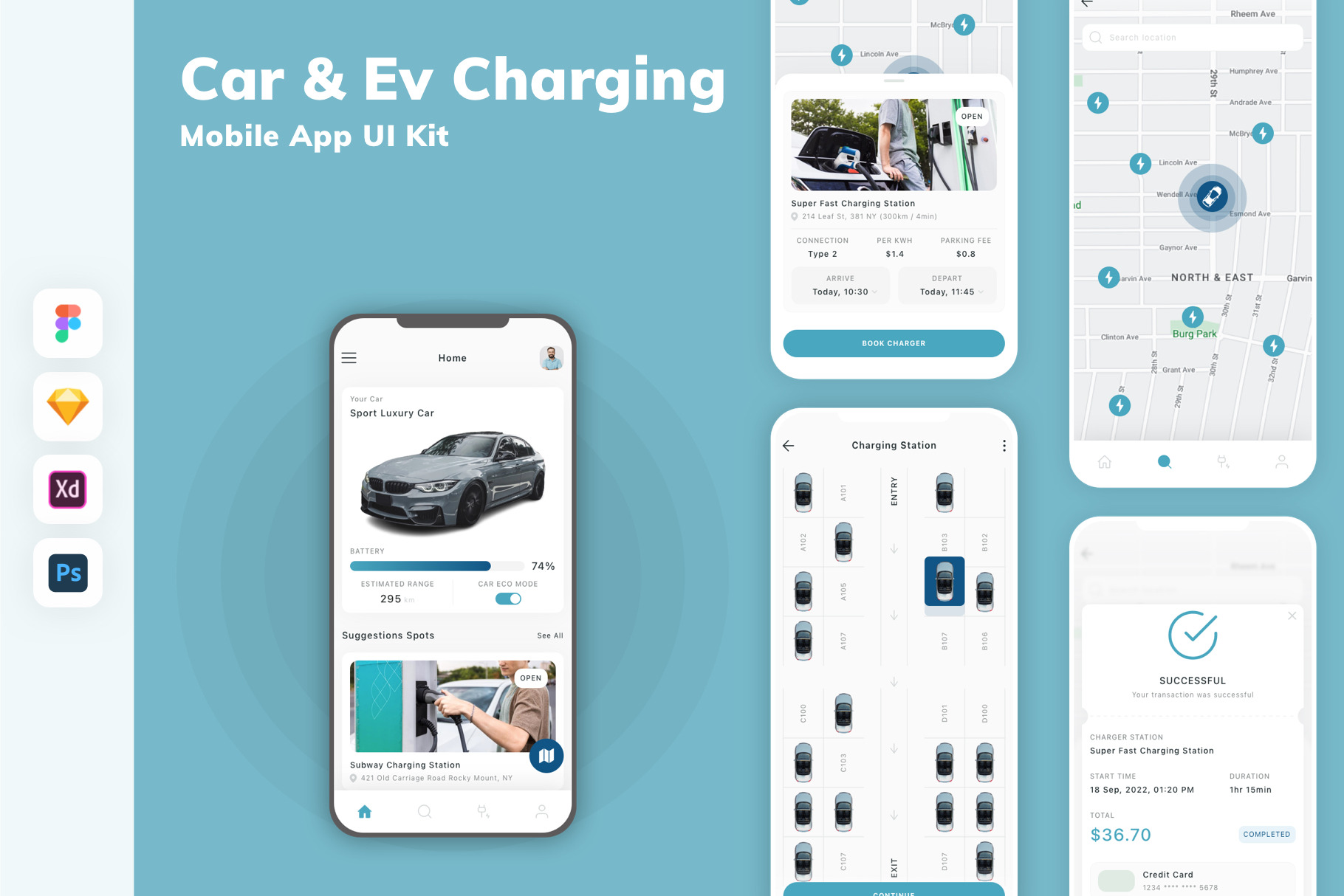 Car & Ev Charging Mobile App UI Kit, an UI Kit Template by uicube