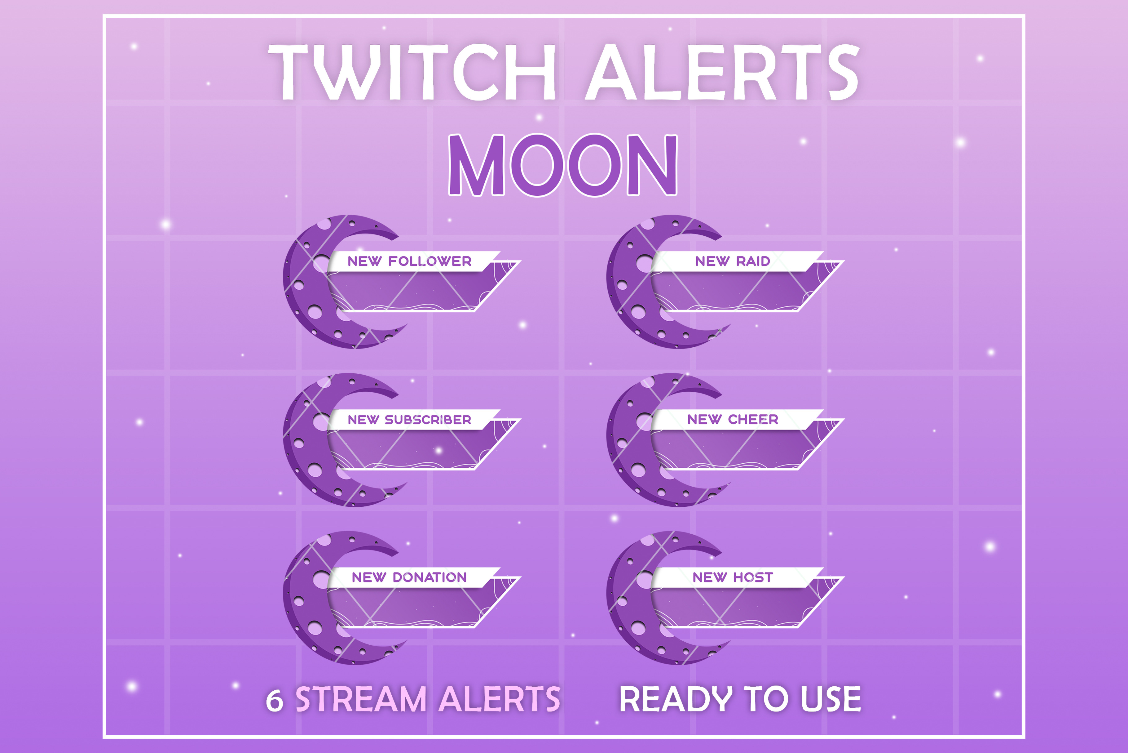 Twitch Moon Alerts, Panels, Overlays, an Illustration by BuffikShop
