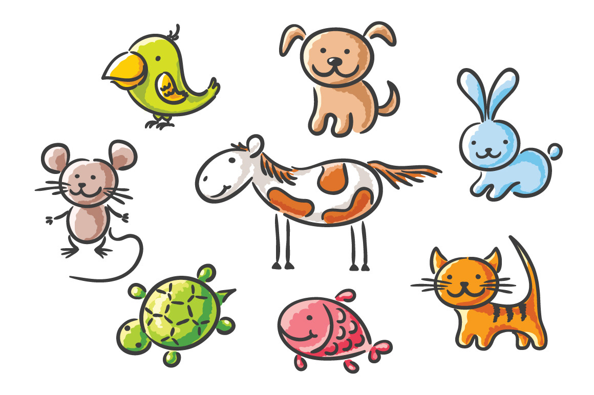 Set of Sketchy Cartoon Pets, an Animal Illustration by Bubert Art ...