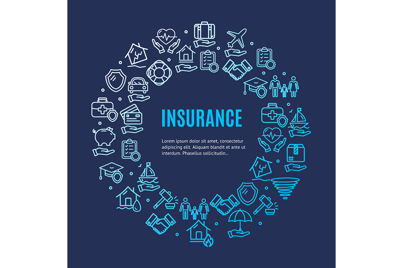 Insurance Round Icon Concept., an Outline Icon by Vector and Templates