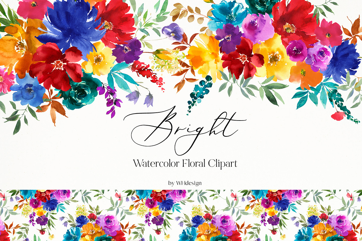 Bright Floral Clipart : Bouquets, Flowers, Leaves, Patterns