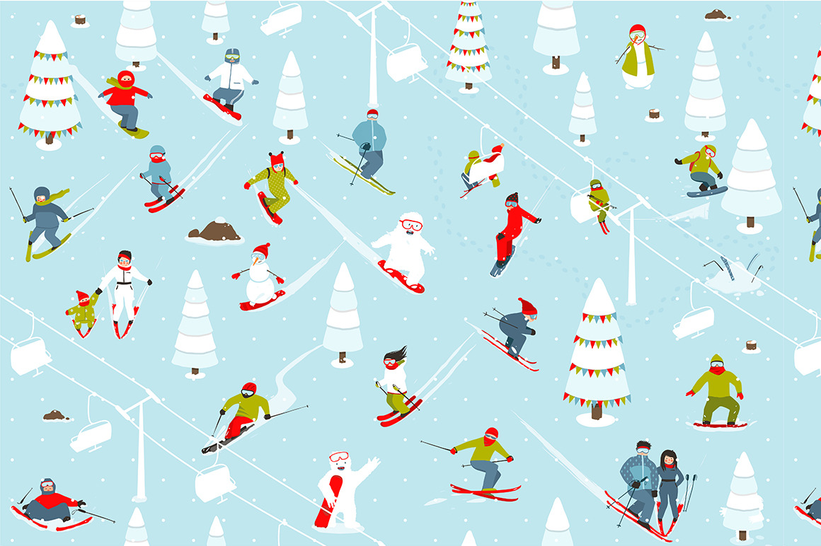 Mountain Ski Resort Seamless Pattern | Graphic Patterns ~ Creative Market
