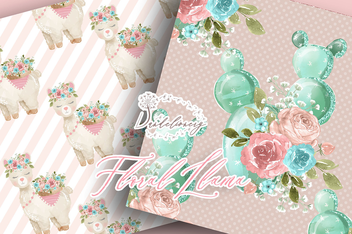 Floral Llama digital paper pack, a Pattern Graphic by designloverstudio