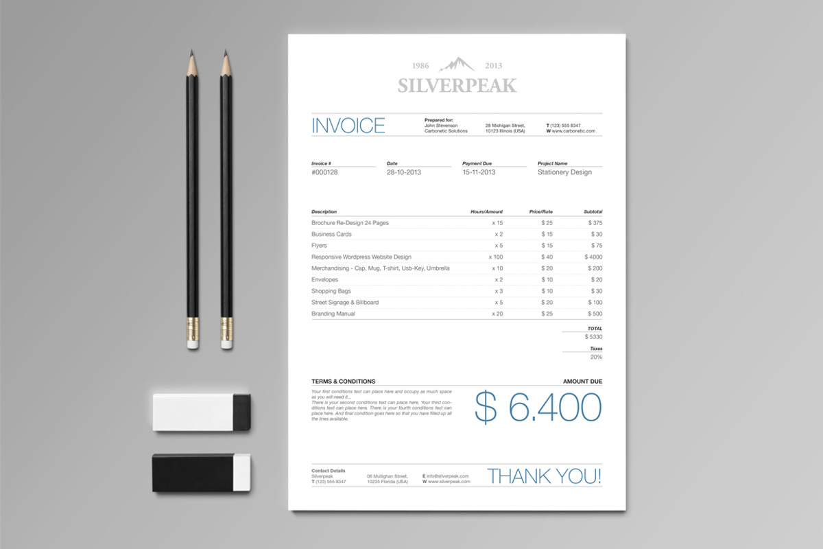 Silverpeak Stationery Set & Invoice, a Stationery Template by Andre28