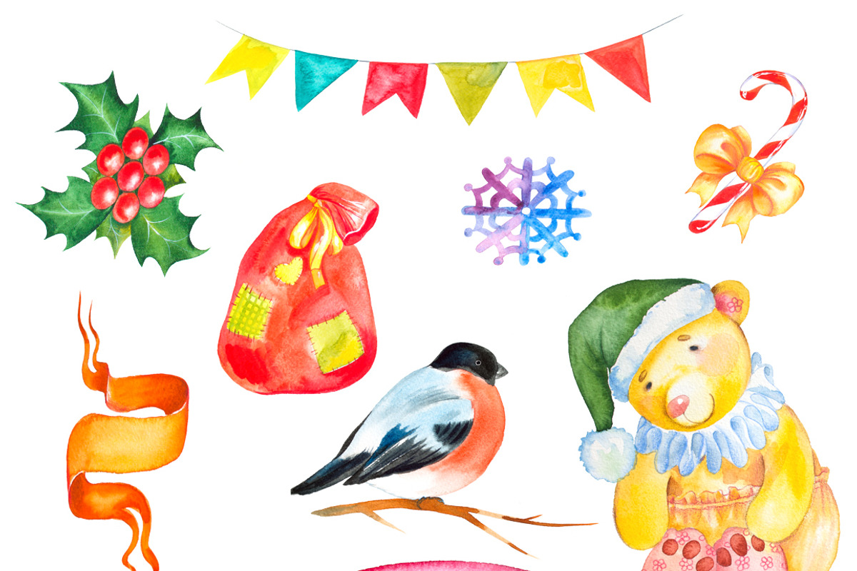 Christmas watercolor big set, an Illustration by Pure watercolor