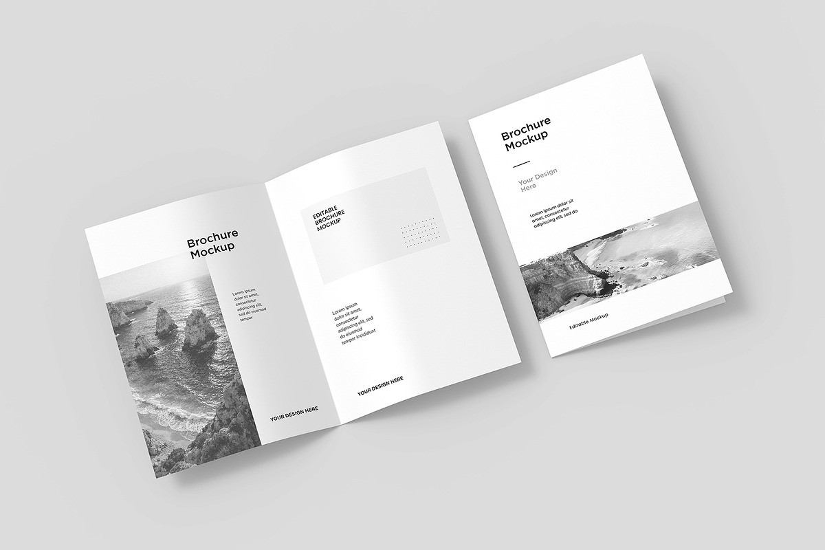 Open and Closed Bi-Fold Brochure Mockup