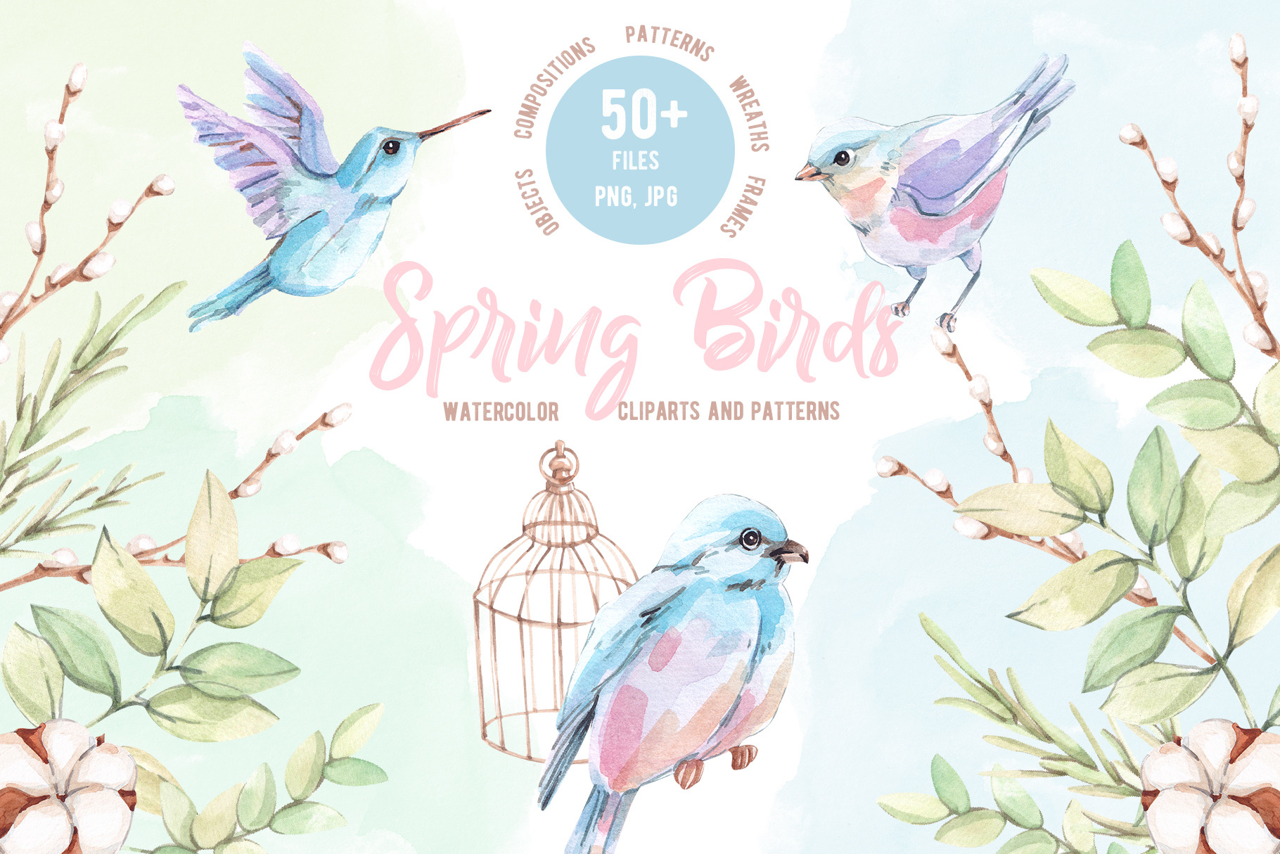 Spring birds. Watercolor set, a Decorative Illustration by VerAna ...