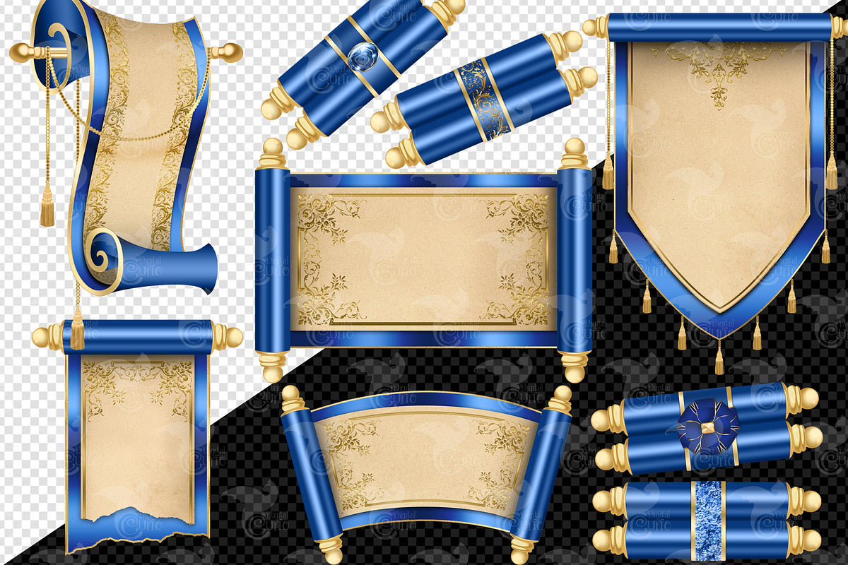 Royal Blue Scrolls Clipart, an Illustration by Digital Curio