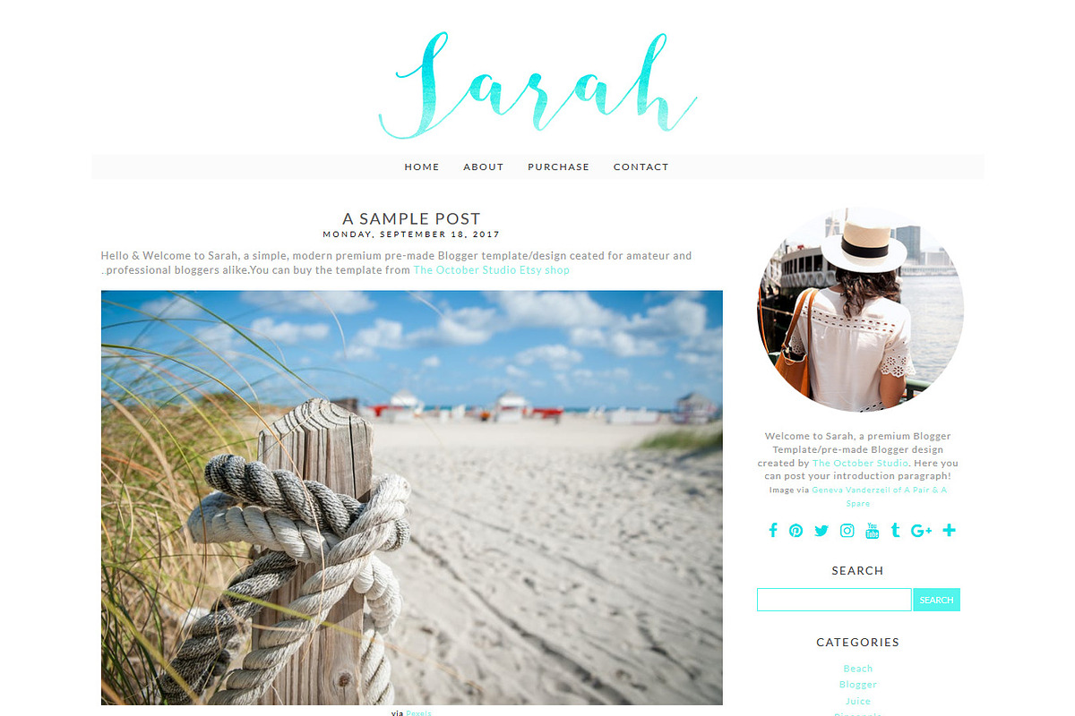 Sarah - Blogger Template/Blog Design, a Websites & App Template by The ...