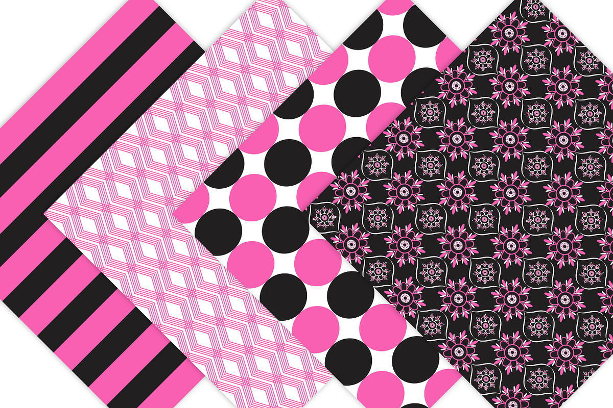 Pink and Black Digital Paper - Boho, a Pattern Graphic by Leska's Digitals