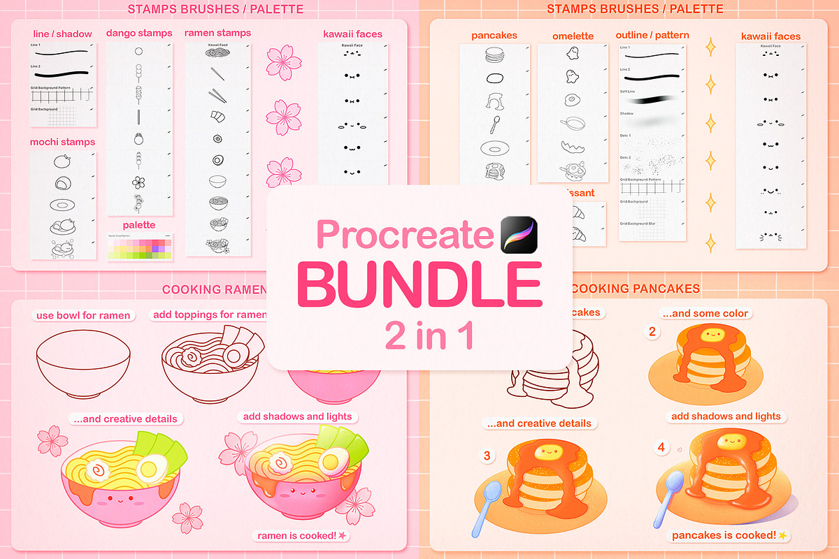Cute Food Brushes, Procreate Bundle, a Brush Add-On by InkPrintsTattoo