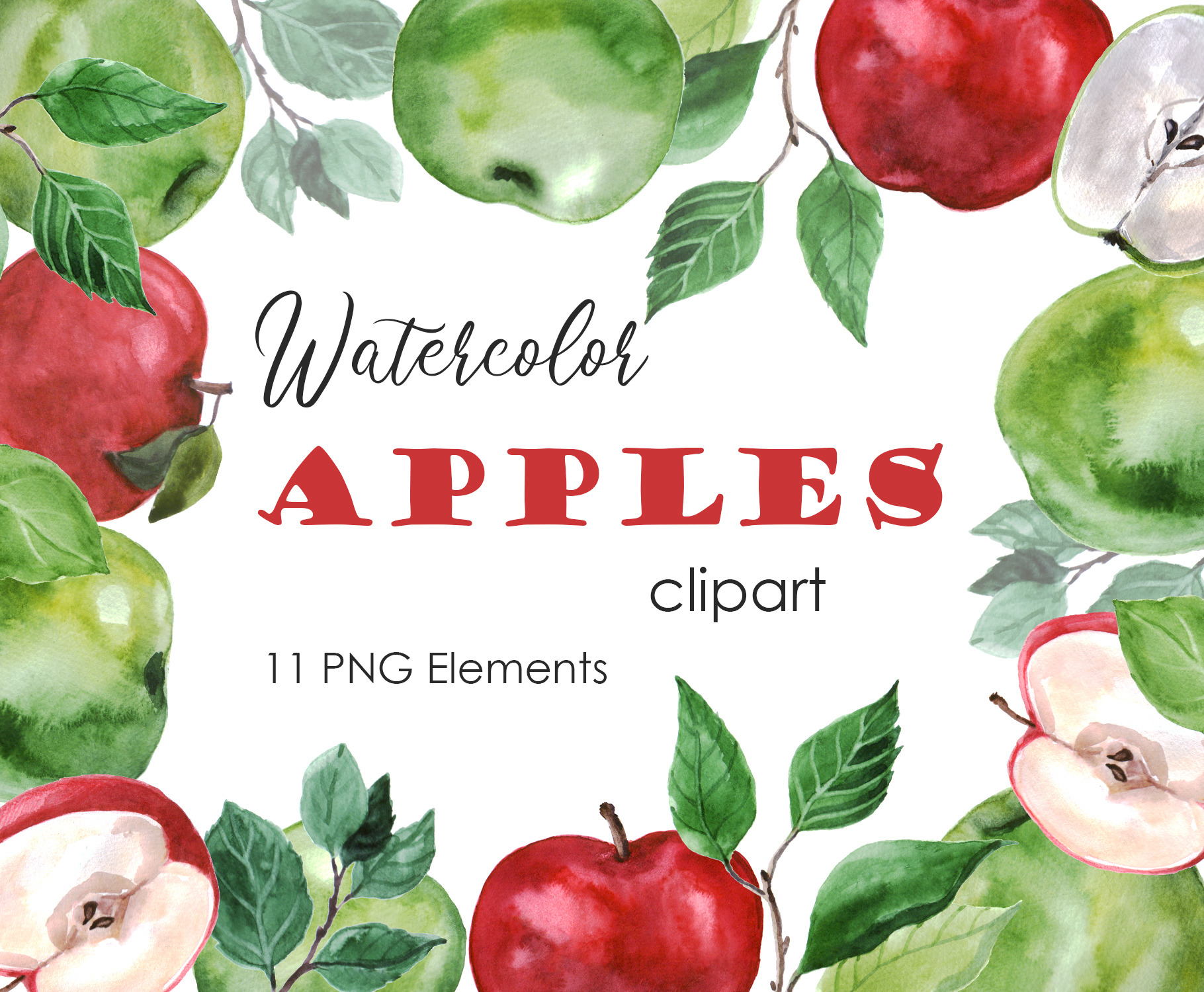 Watercolor floral clipart. Apple png, a Food Illustration by ...