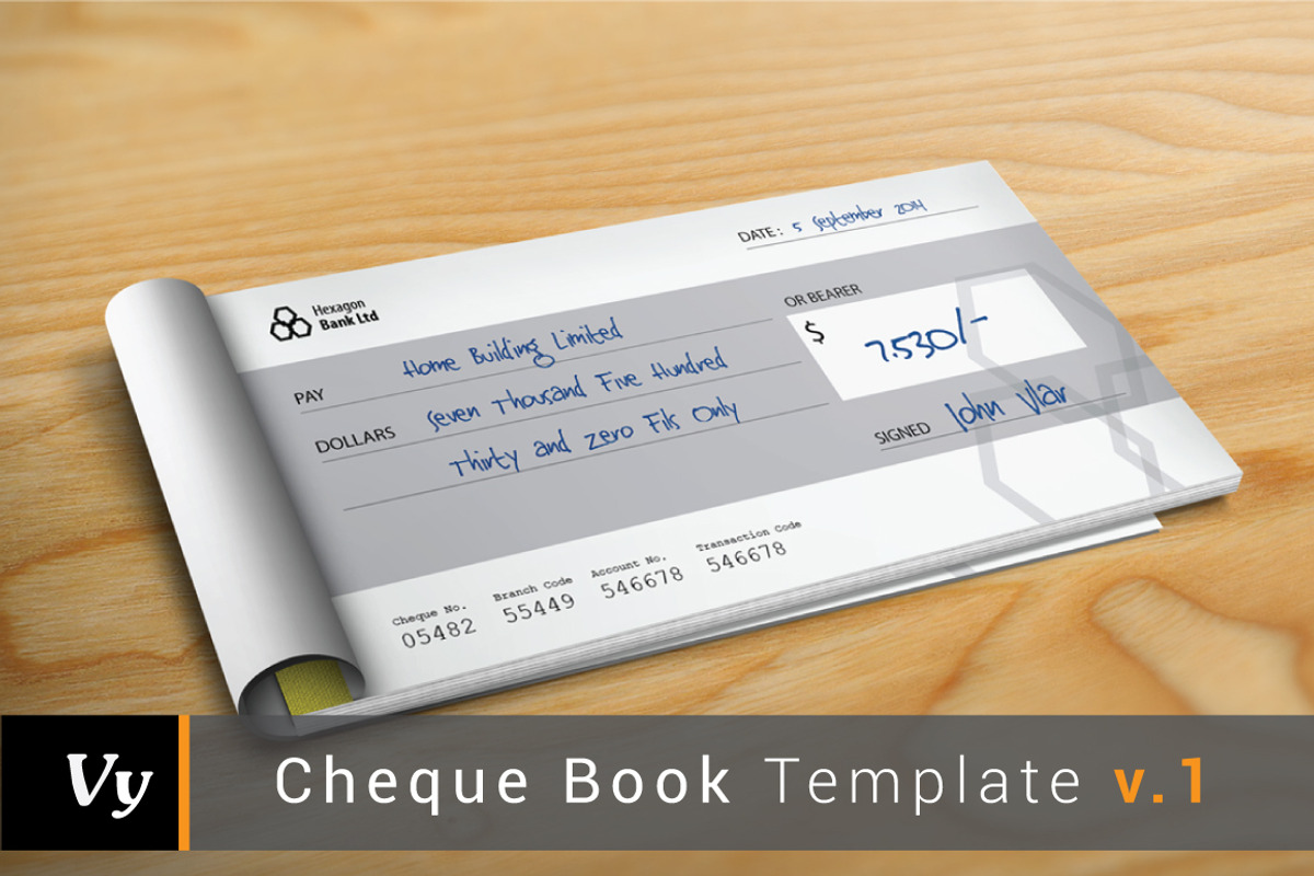 Cheque/Check Book Template v.01, a Stationery Template by voryu