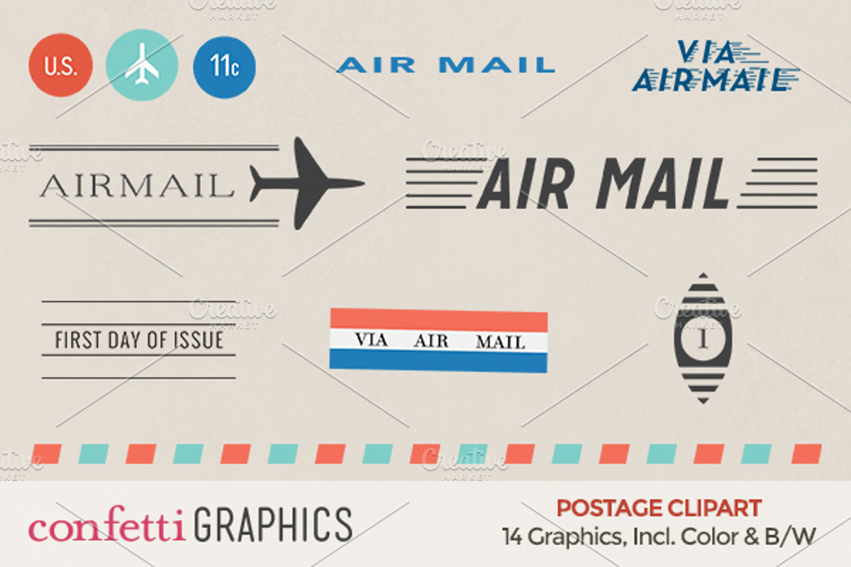 Airmail Postage Clipart, an Object Graphic by Nerdy Fab | Creative Market