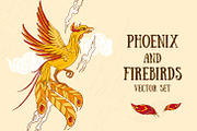 Phoenix and firebirds vector set, an Illustration by Beauty Drops