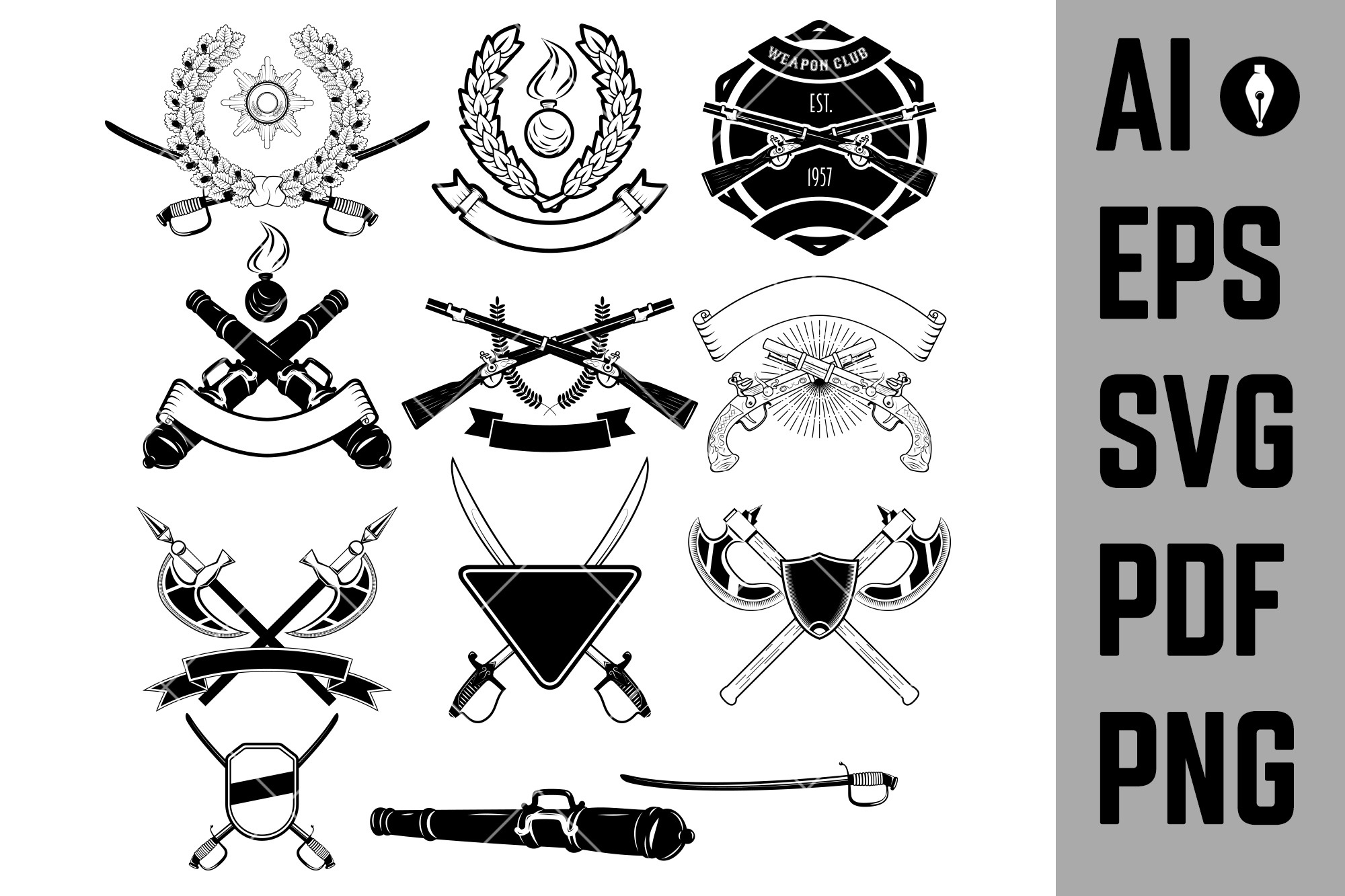 Set of weapon club emblems, an Icon by Vectorhight