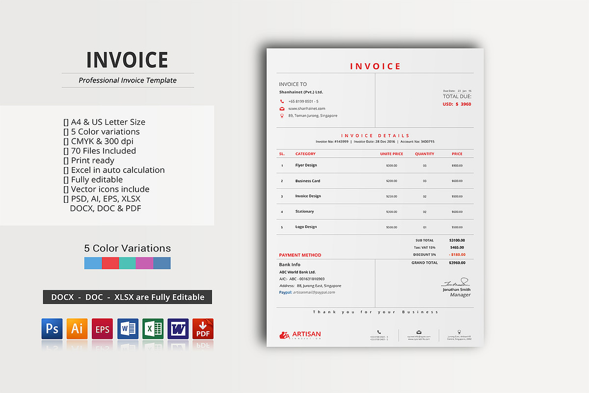 Invoice Bundle, a Stationery Template by artisanHR