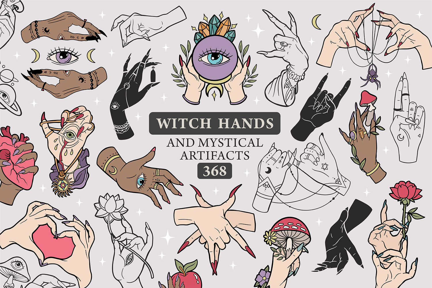 Witch hands and mystical artifacts, a Decorative Illustration by ...