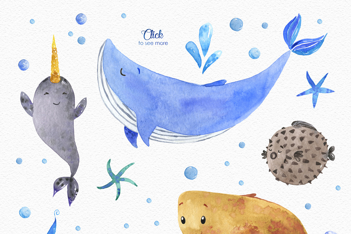 Ocean Friends Watercolor Clipart, an Animal Illustration by ...