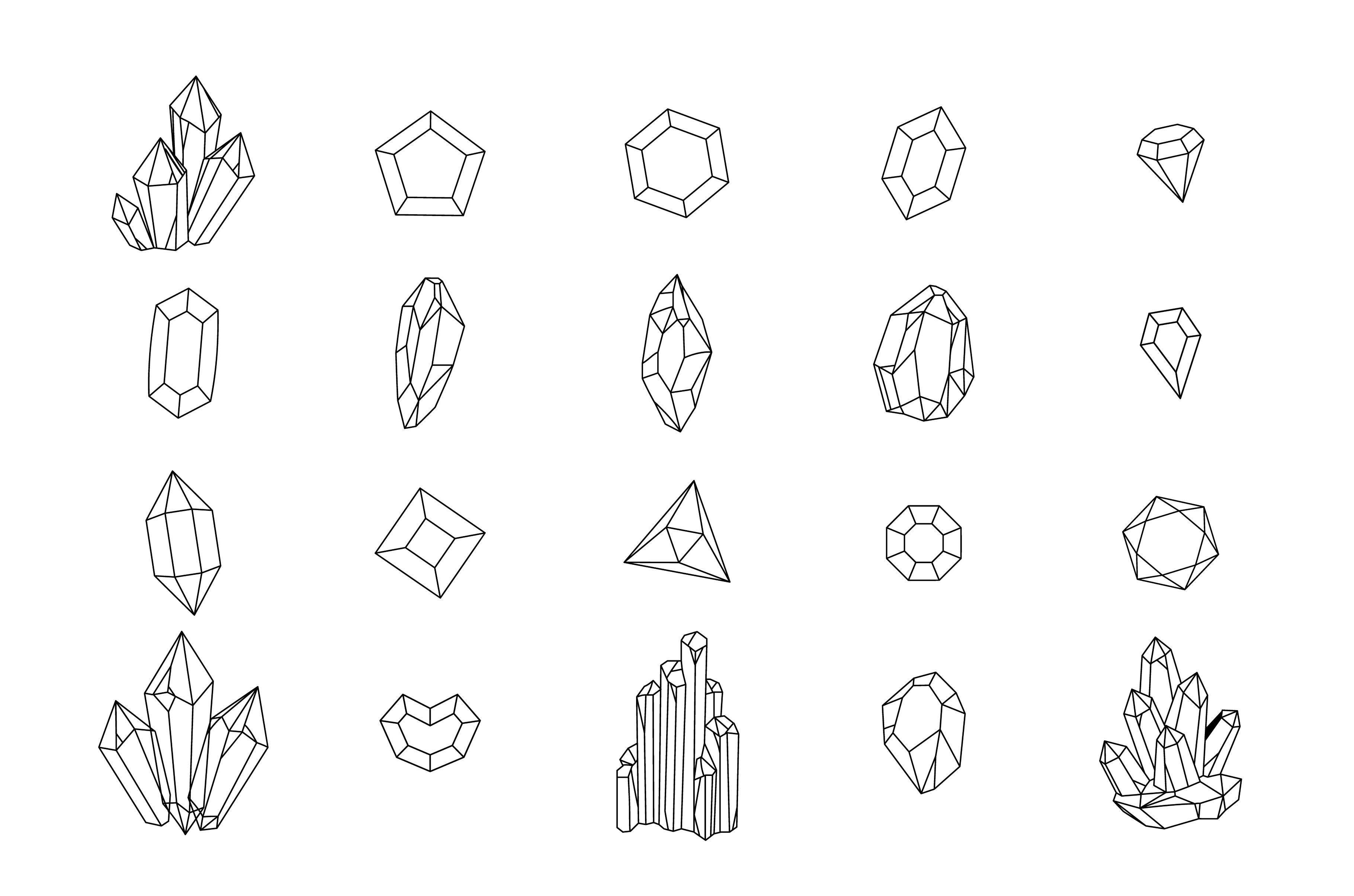 Set of geometric crystals. Black and | Graphic Objects ~ Creative Market