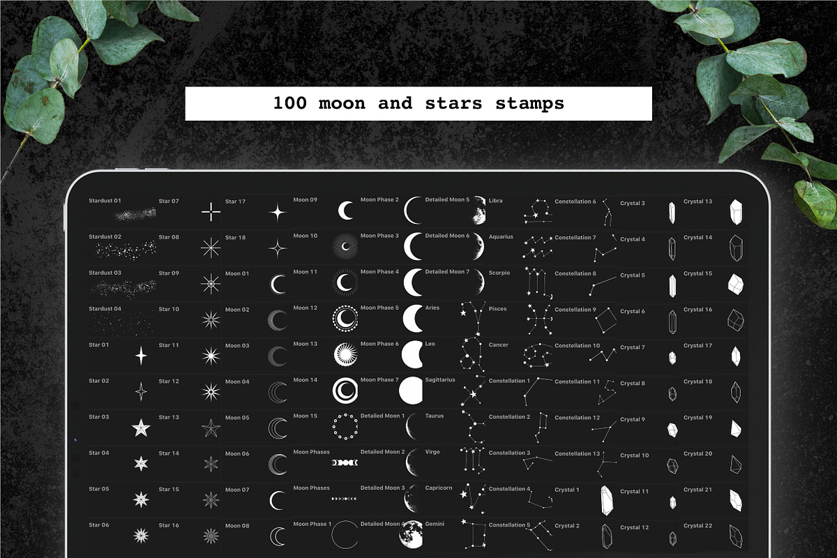 Procreate - Moon and Stars Stamps, a Brush Add-On by DiBrush Studio