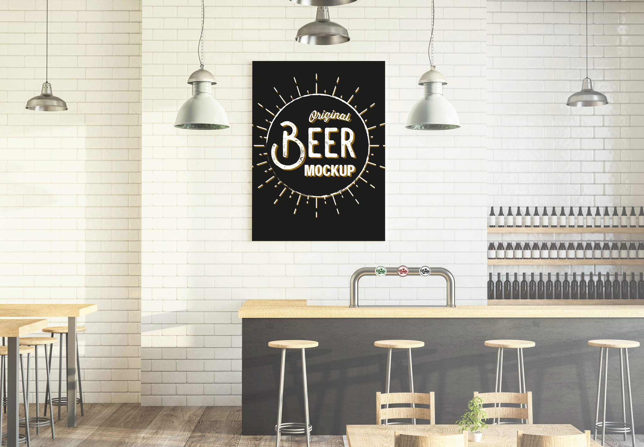 Poster on the Bar with a Tap Mockup, a Print Template by McLittle Stock