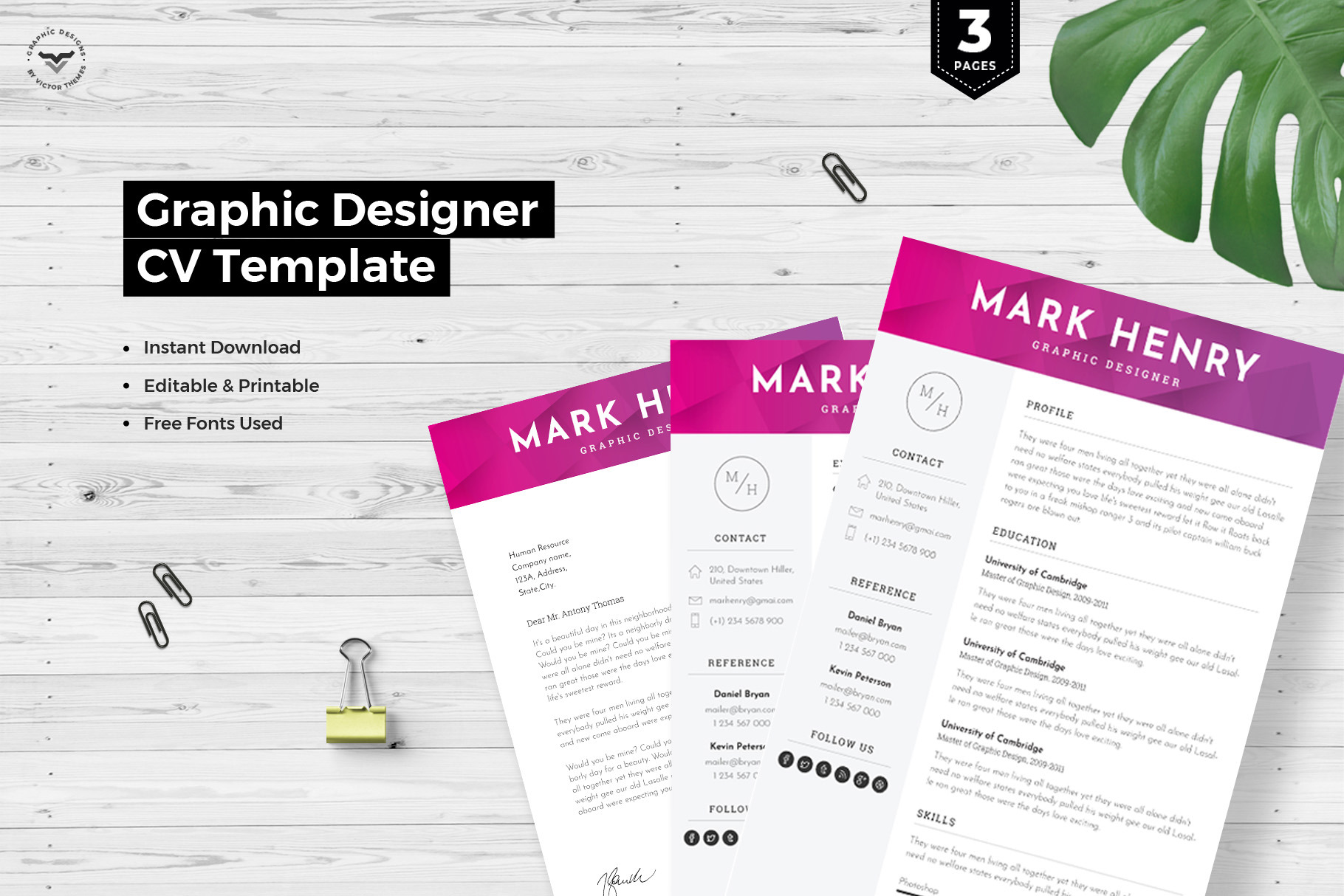 Graphic Designer CV Template, a Resume Template by VictorThemes