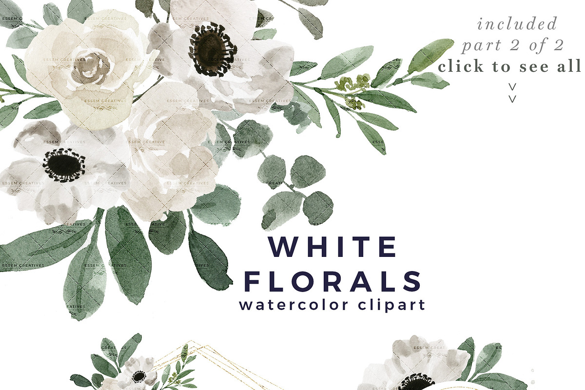 White Flowers Watercolor Background, an Illustration by Essem Creatives