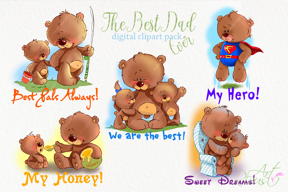Father's day clipart Dad bear son, an Animal Illustration by RivusArt