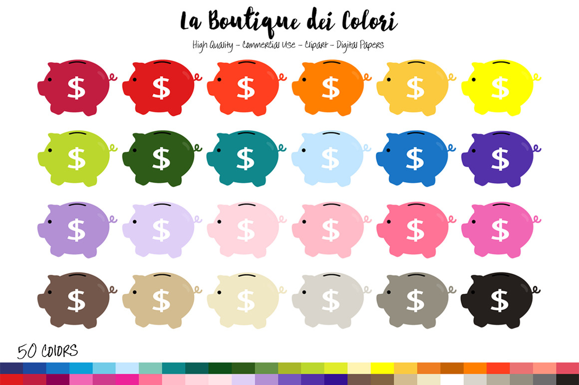 50 Piggy Bank Planner Clipart, an Illustration by La Boutique dei Colori