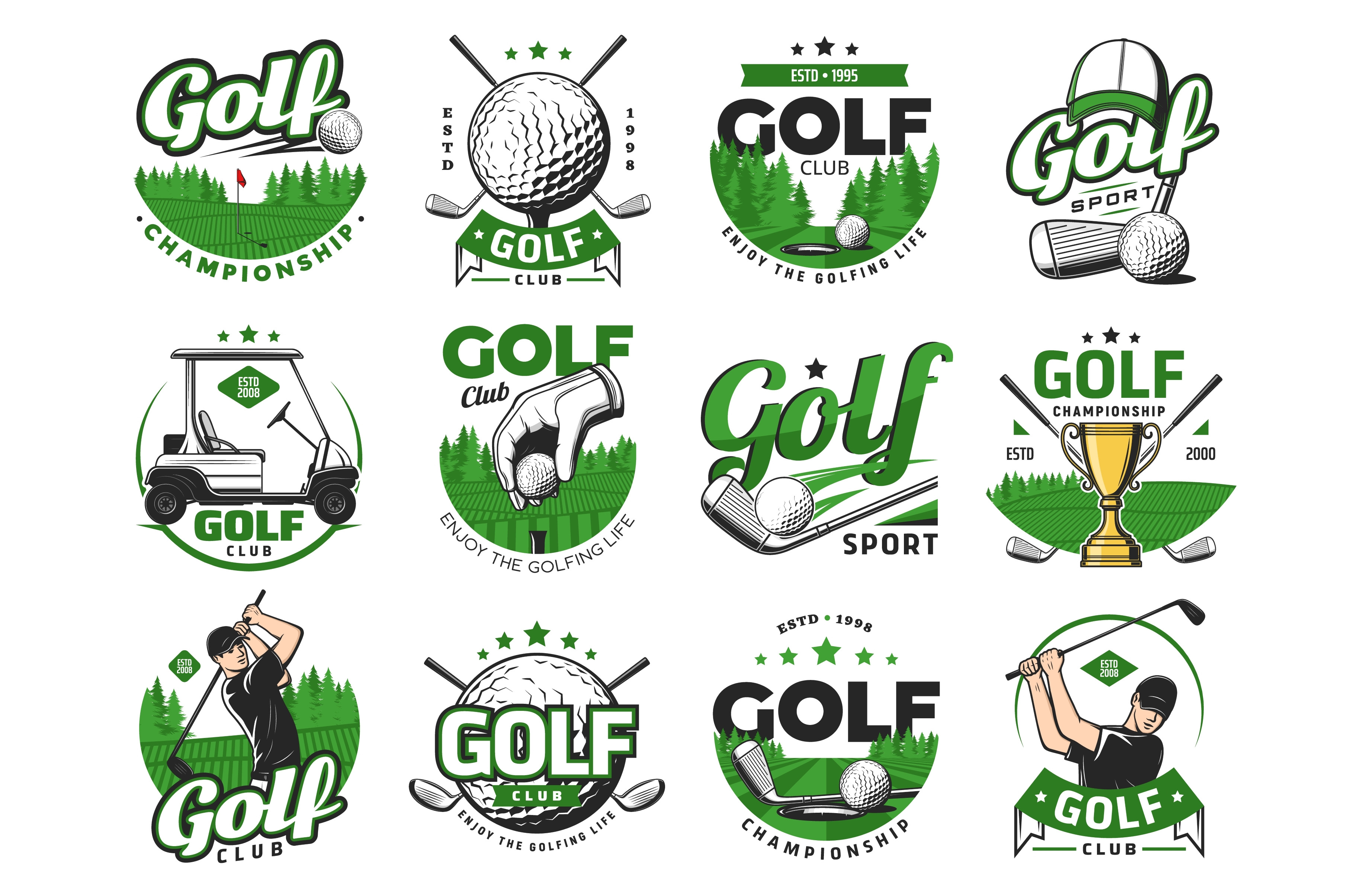 Golf sport icons, golf balls, clubs, a Sport Illustration by Vector ...