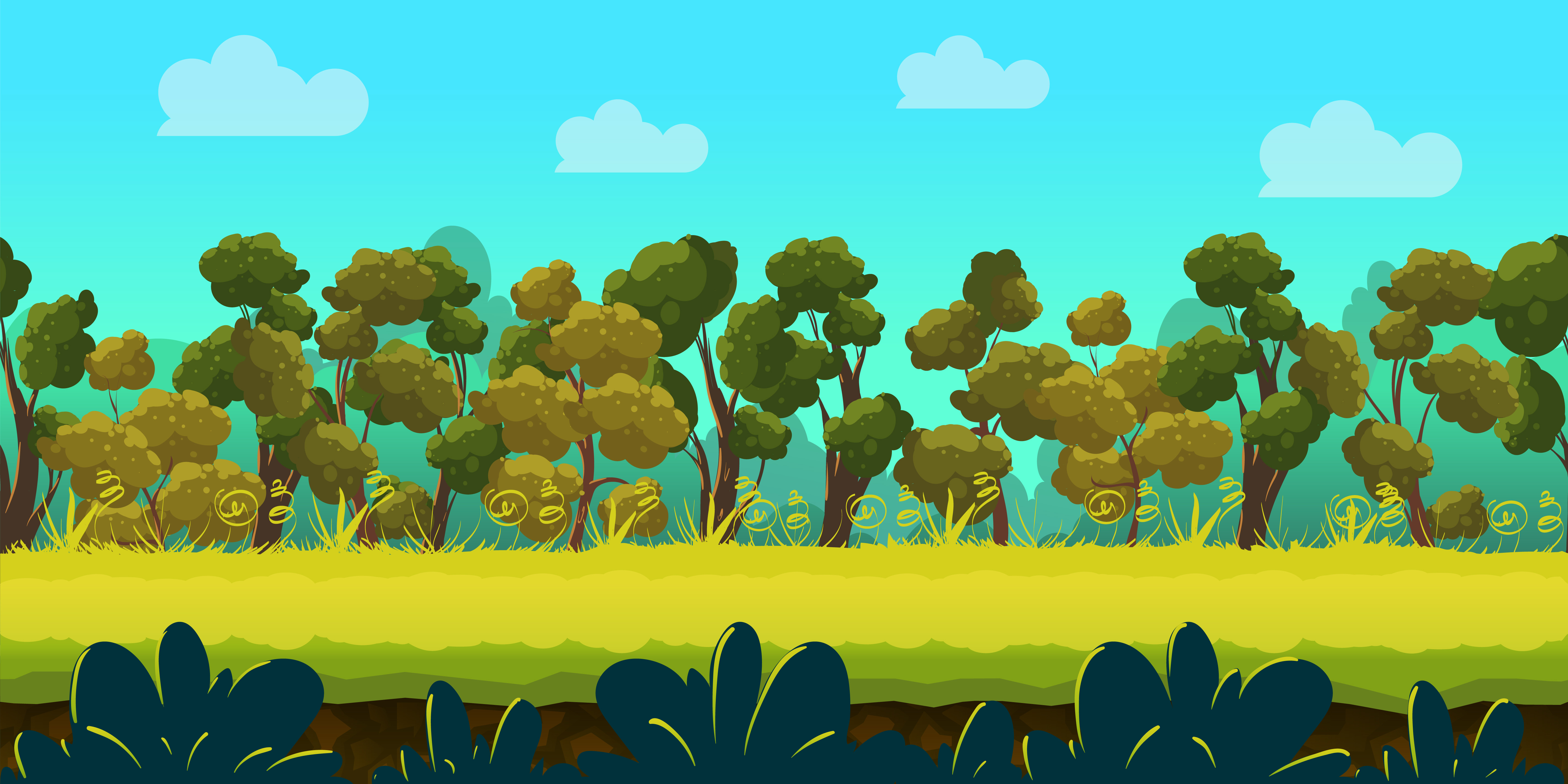 Cartoon Forest Landscape, an Illustration by 2dvillShop