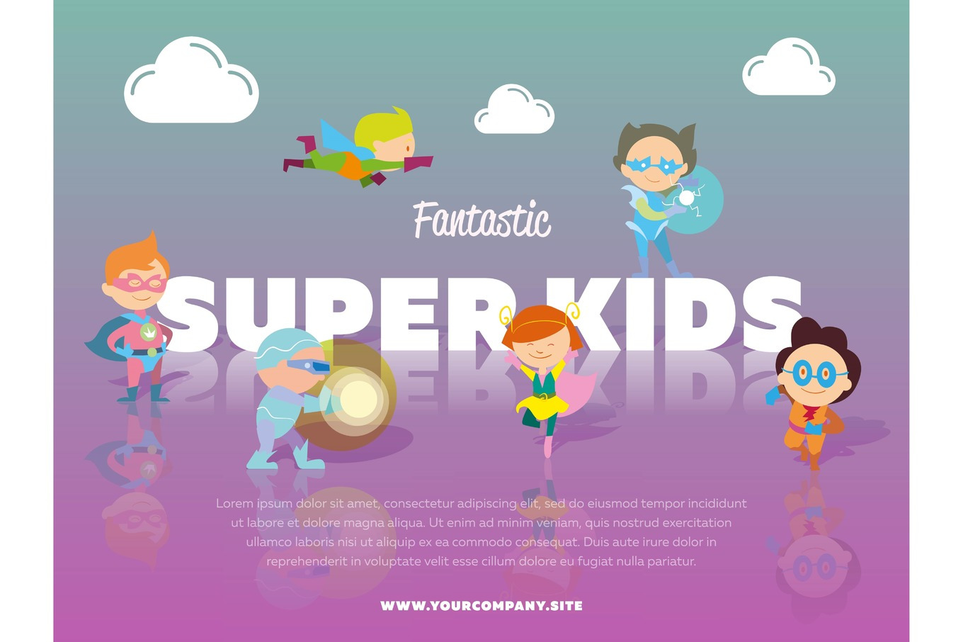 Fantastic super kids banner with children, an Illustration by ...