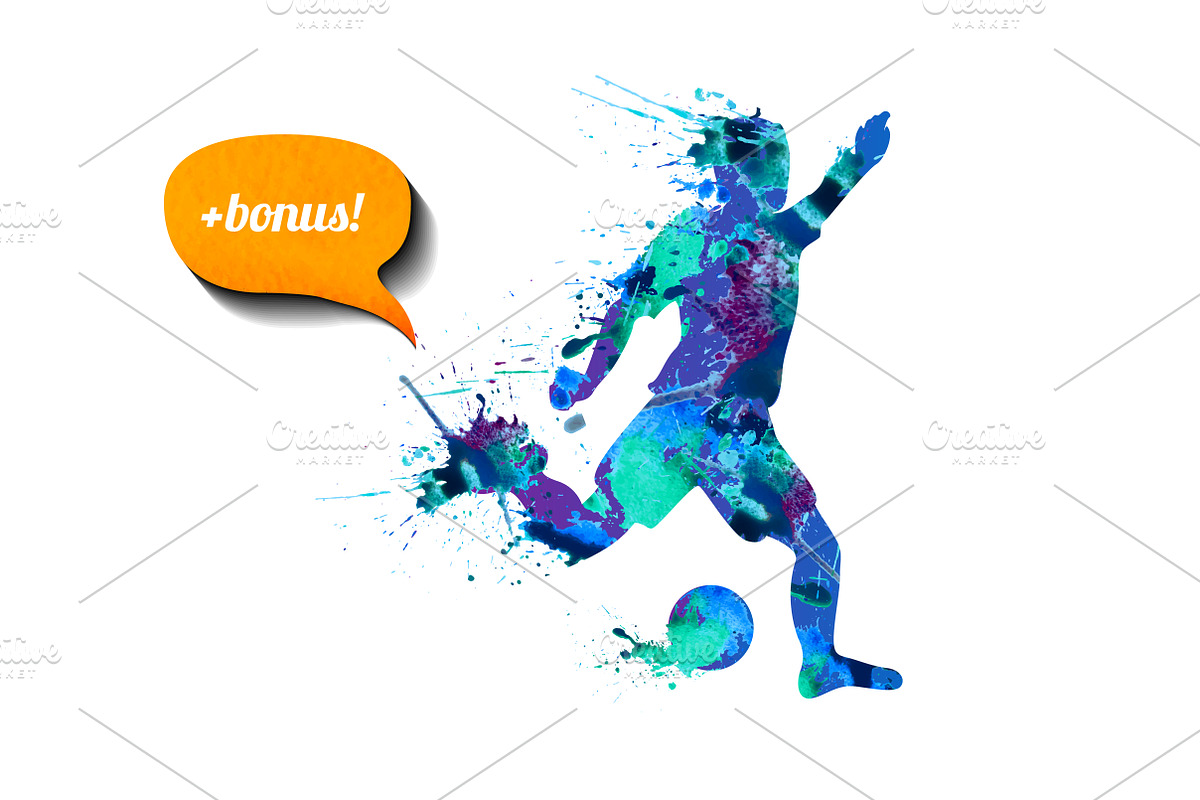 Watercolor football player + bonus, an Illustration by Crazy nook