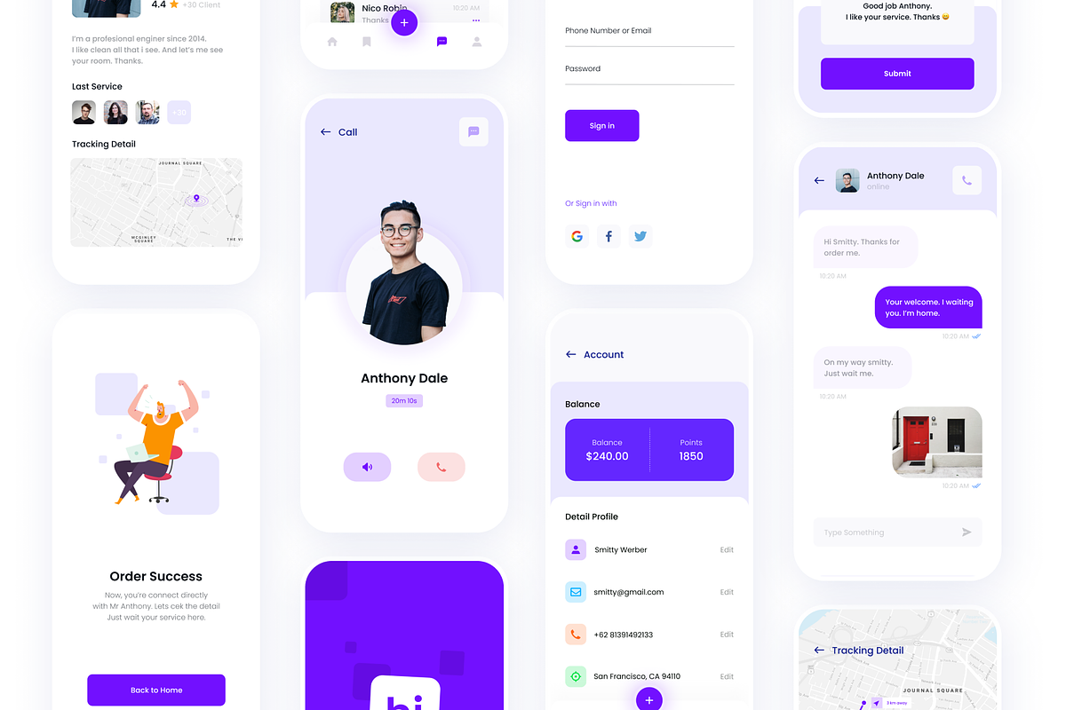 Hi - Social Service App UI KIT, a Device Mockup by Vektora Studio