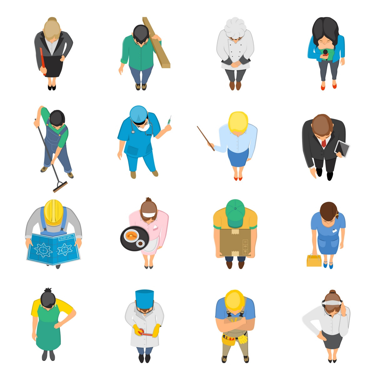 Professions top view icons set, an Icon by Macrovector