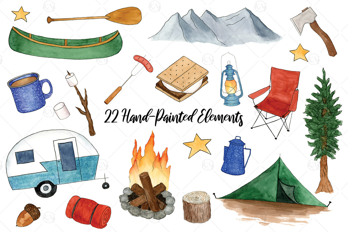 Watercolor Camping Graphics