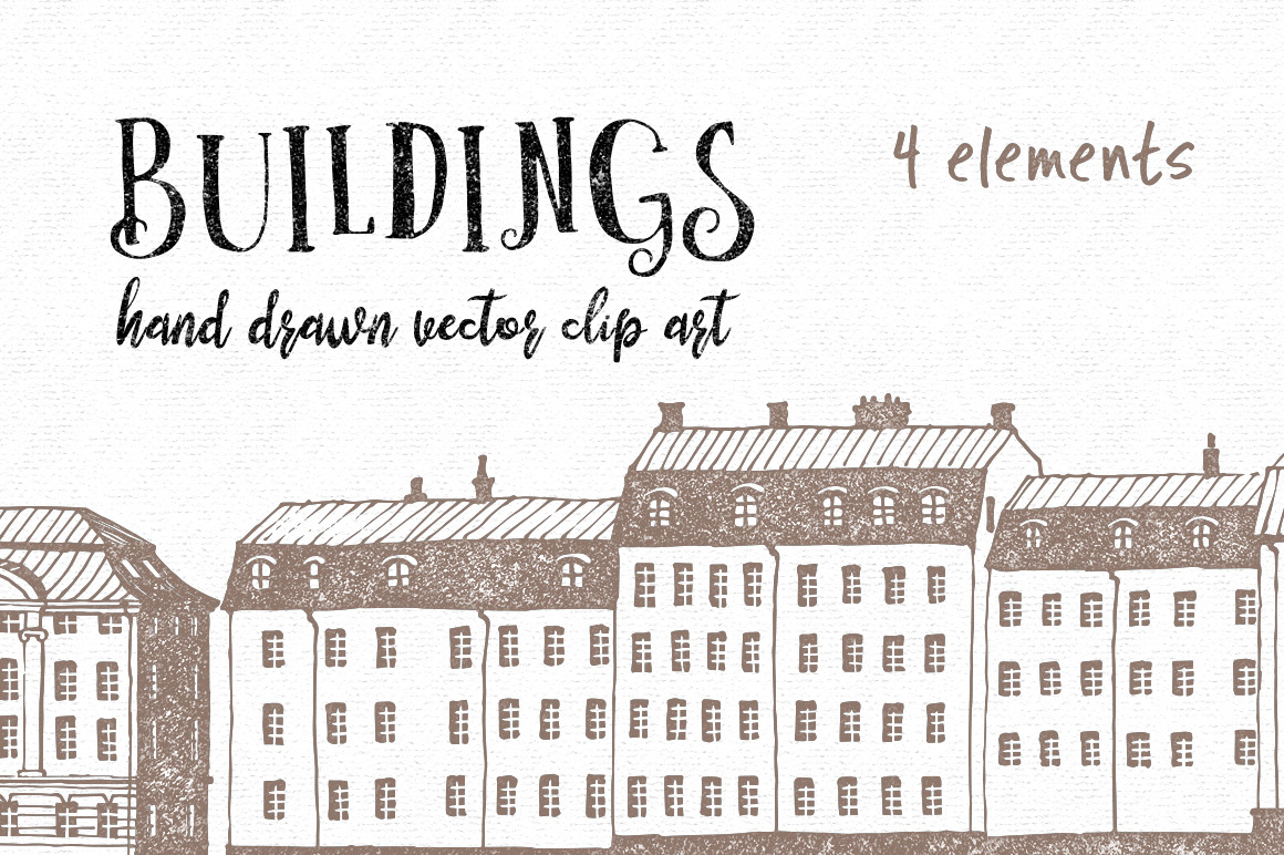 Hand drawn buildings vector clip art, an Object Graphic by happy brush